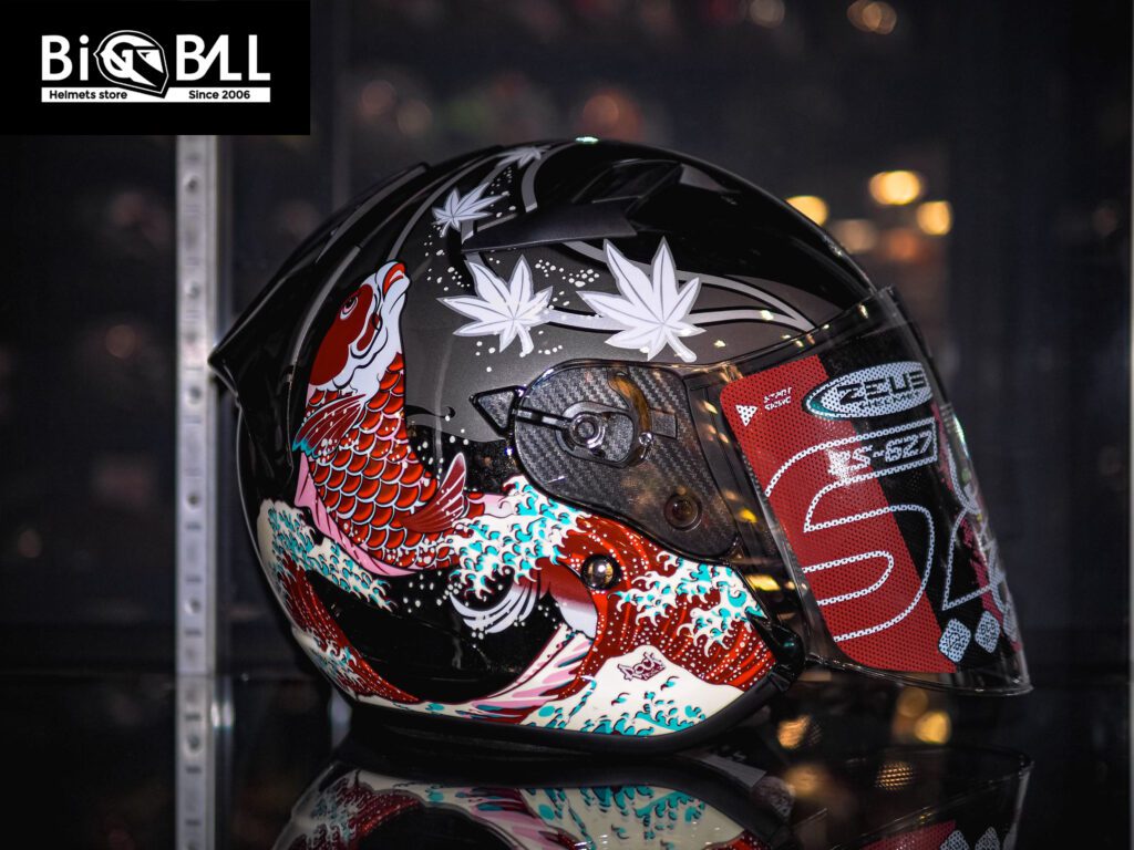 ZEUS ZS-627 NISHIKIGOI METALLIC BLACK/RED – Big-Ball Helmets